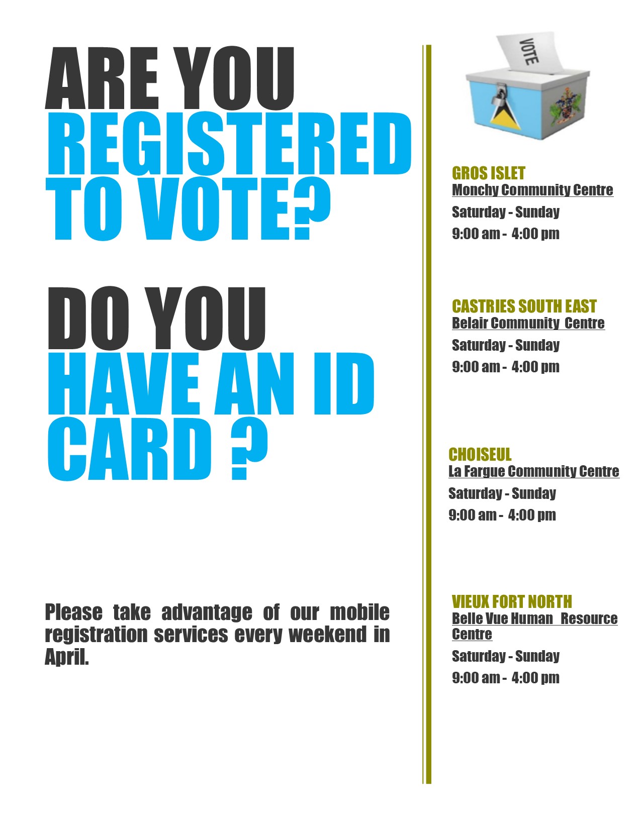 Mobile Registration Services 2021 – Saint Lucia Electoral Department